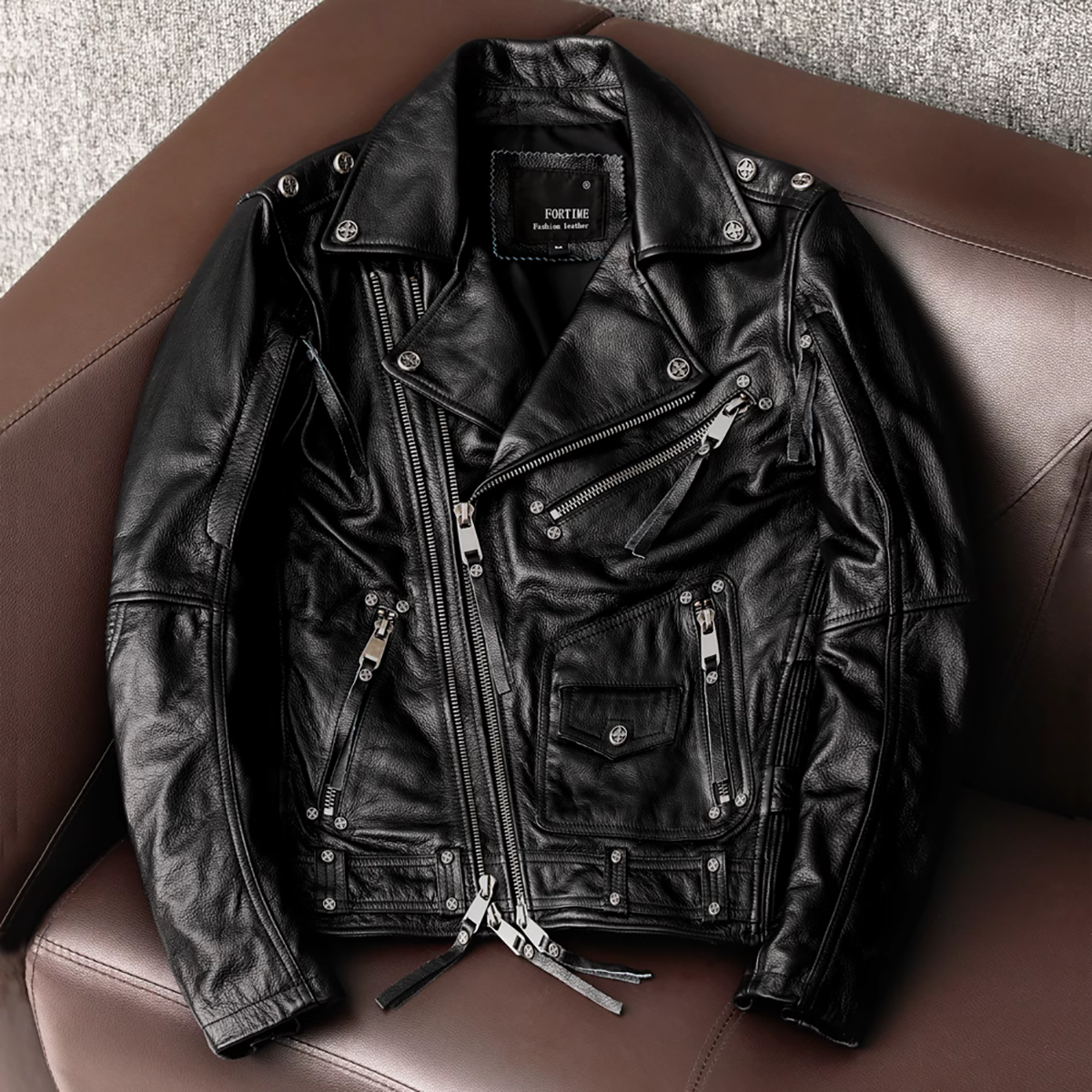 Men's Heavy Black Biker Motorcycle Leather Jacket – Biker Forward