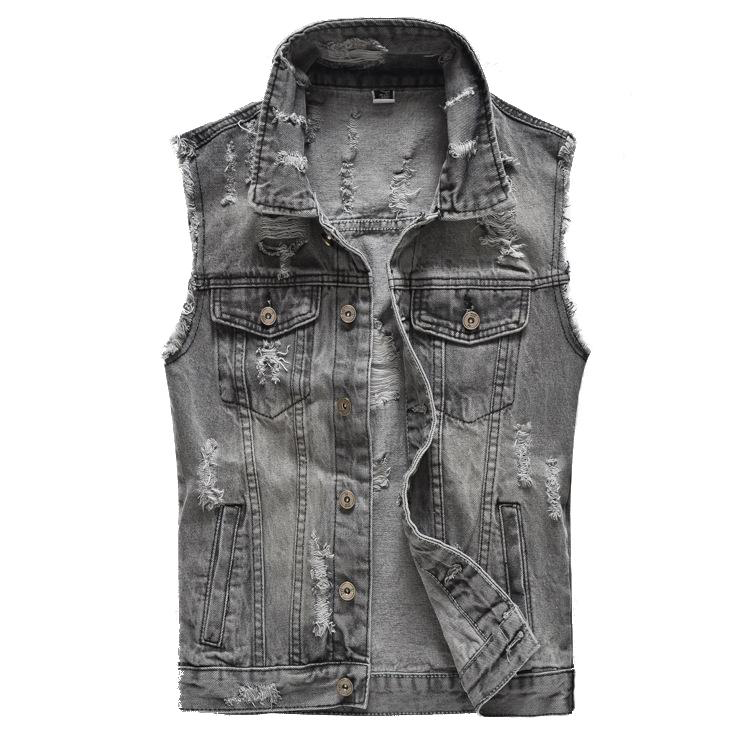 Ripped Denim Vest Grey For Motorcycle Bikers – Biker Forward